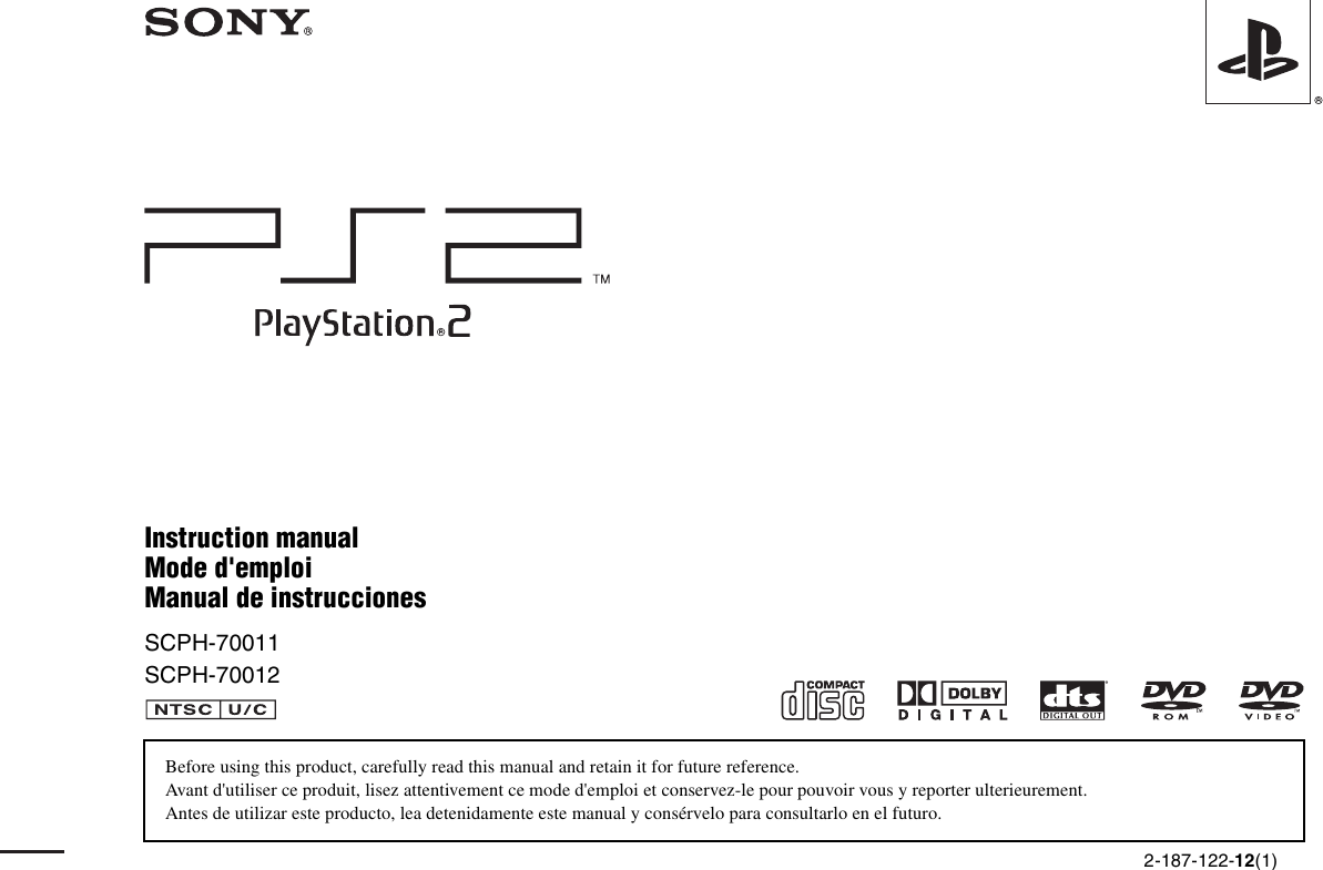 Sony Ps2 Scph 70011 Instruction Manual 70011/SCPH 70012