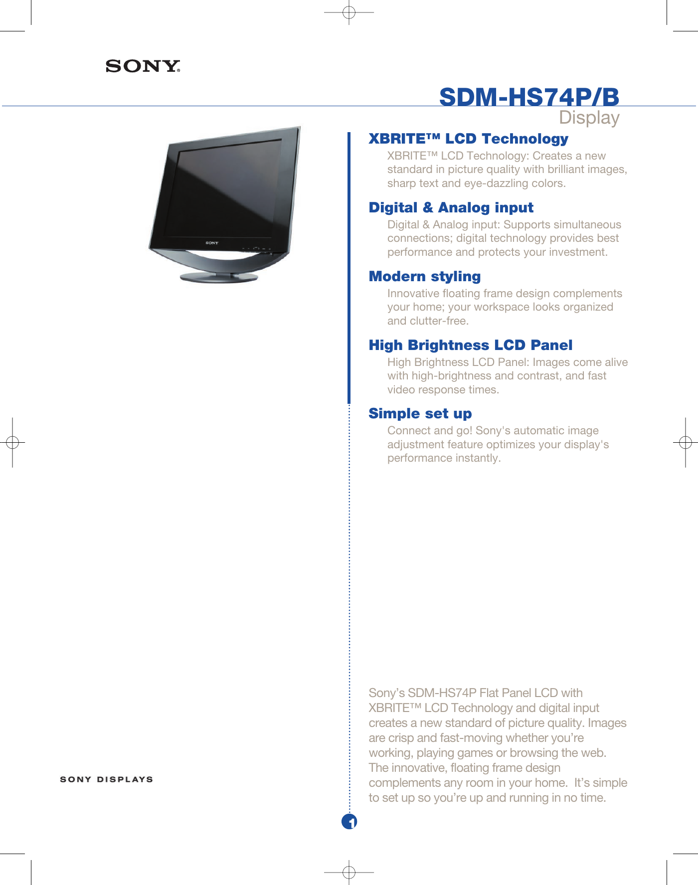Sony Sdm Hs74P B Marketing Specifications
