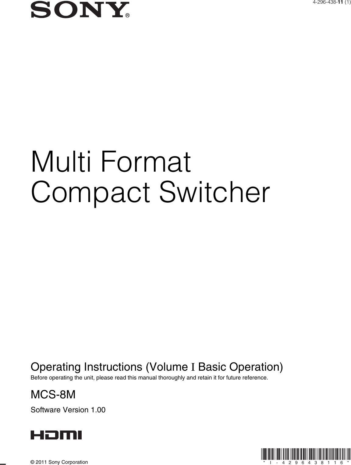 Sony Switch Mcs 8M Users Manual