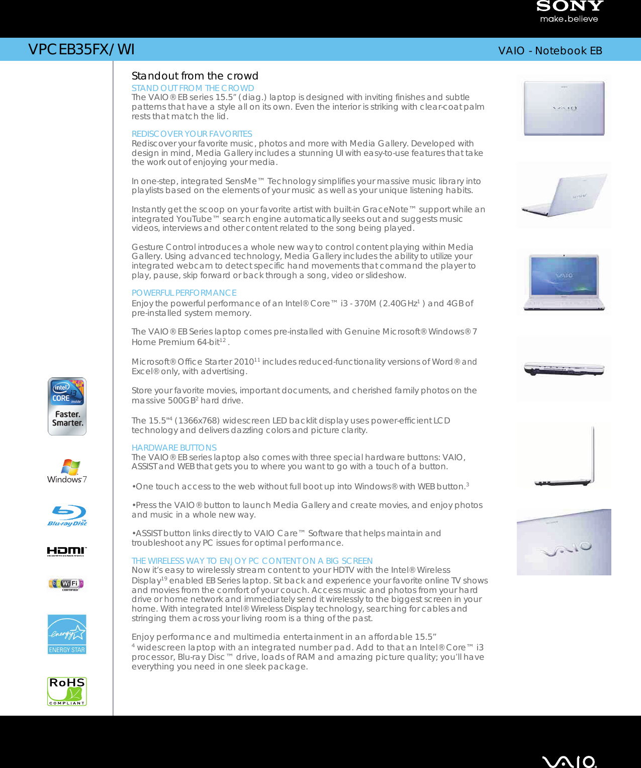 Sony Vaio Vpceb35Fx Wi Users Manual