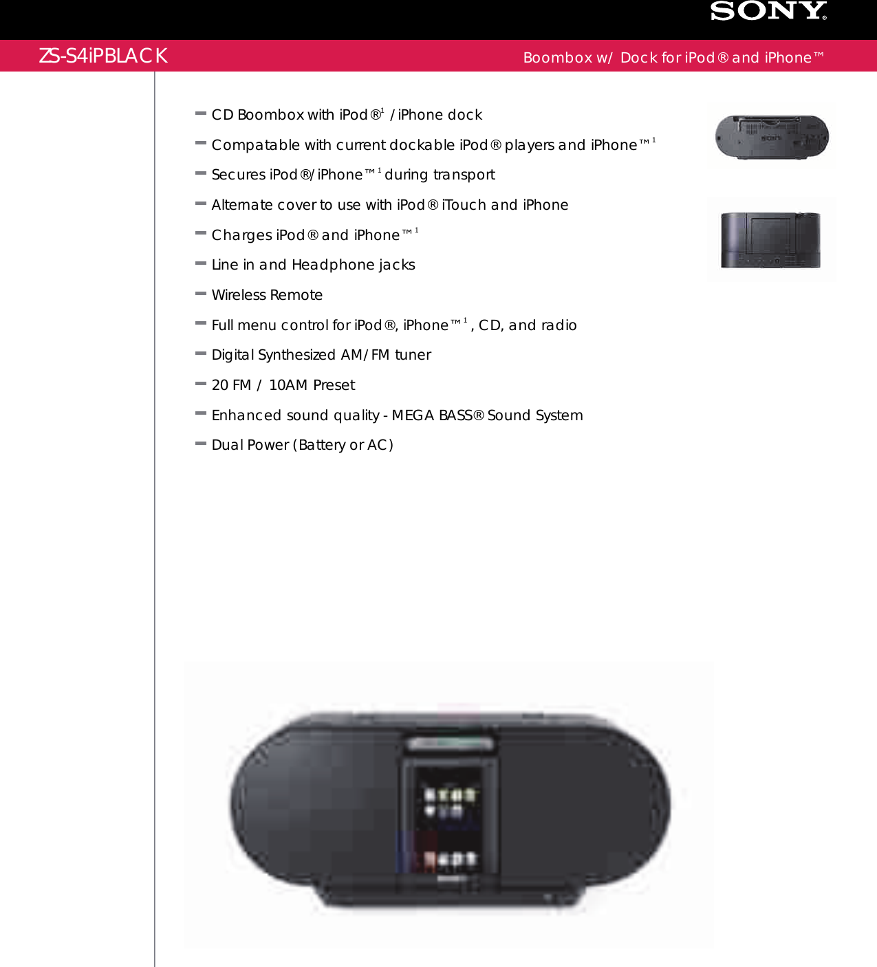 Sony ZS S4IP User Manual Marketing Specification (Black ) ZSS4IPBLACK Mksp