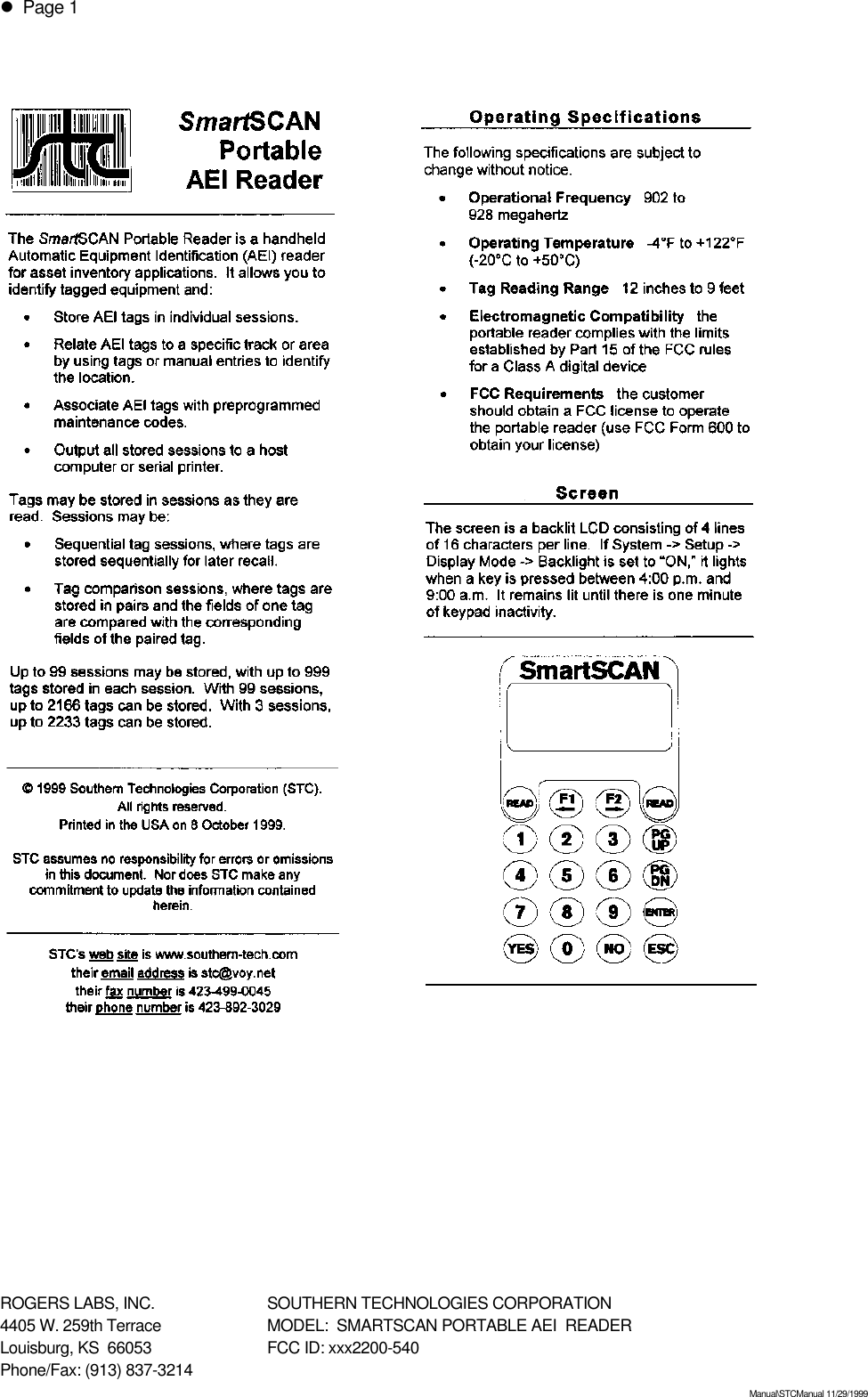Southern Technologies 2200-540 Portable AEI Reader User Manual STCManual