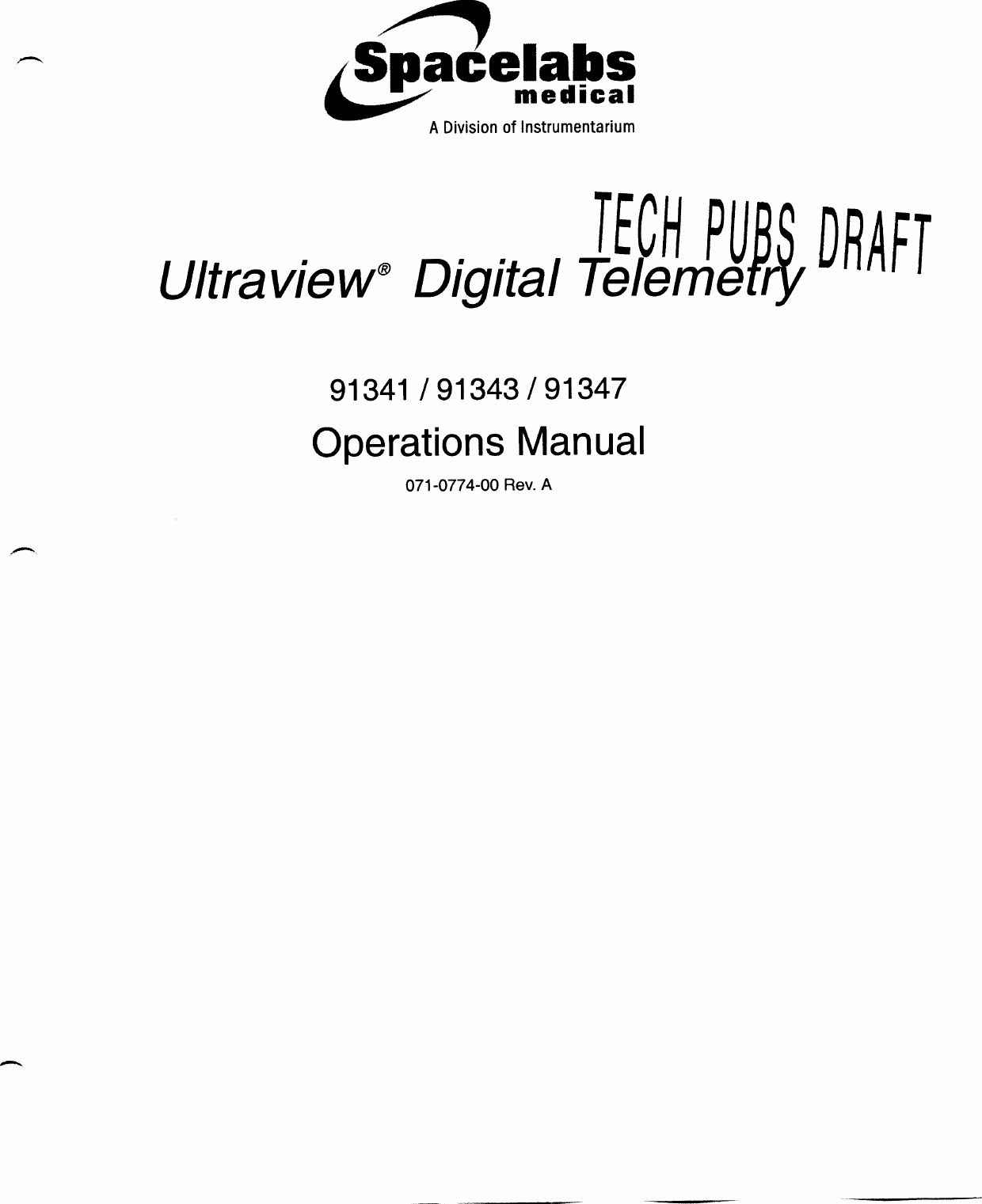 Spacelabs Healthcare 76A91343-1400 91343-09/91347-09 User Manual 1 of 3