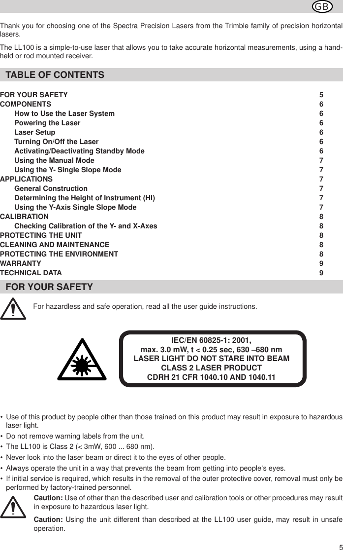 Spectra Ll100 2 Users Manual