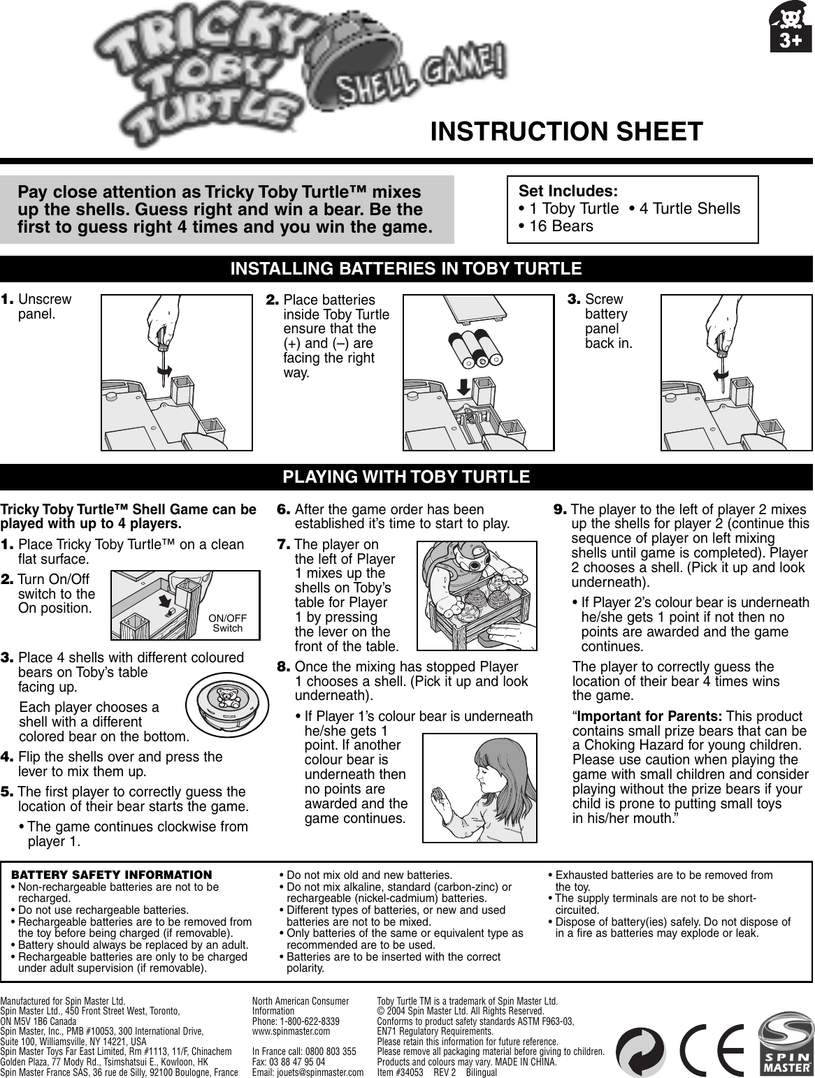 Spin Master Tricky Toby Turtle Users Manual