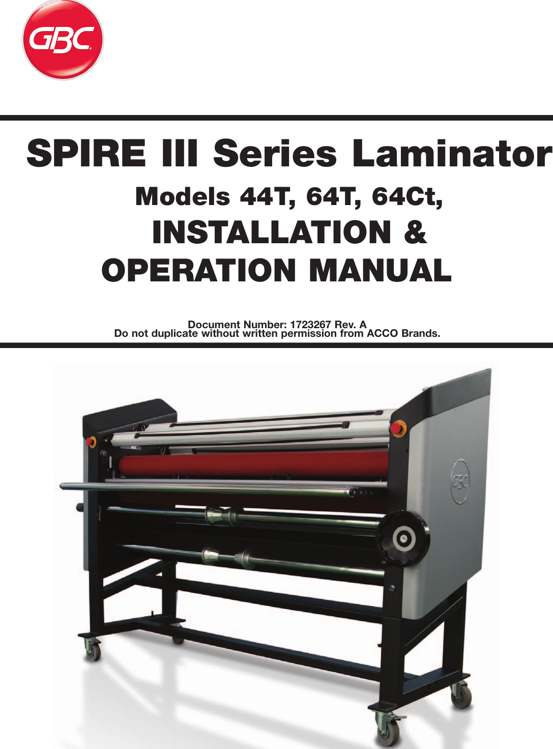 Spire Iii Series Laminator 44T 64T Users Manual Installation & Operation