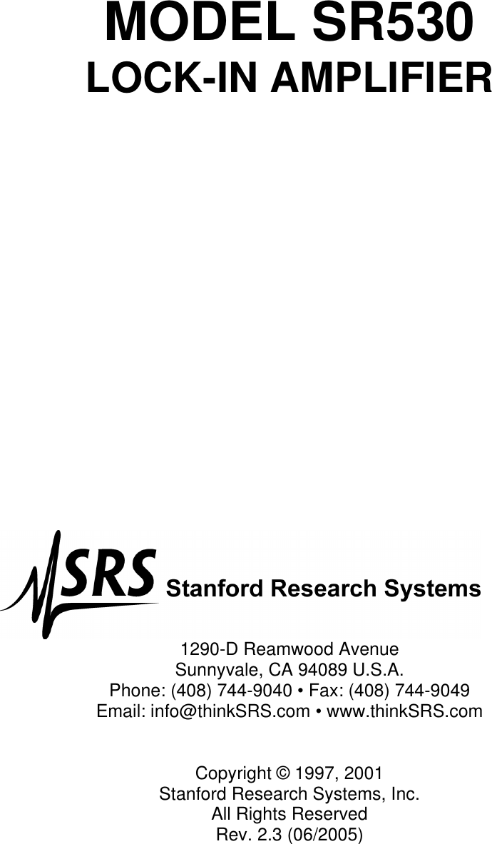 Srs Labs Lock In Amplifier Users Manual