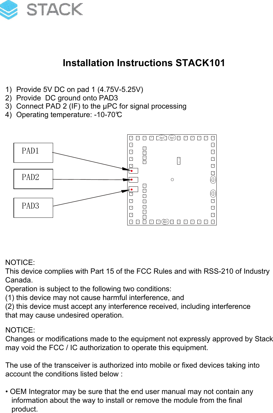 Stack Labs STACK101 Microwave Sensor User Manual SIR13 installation ...