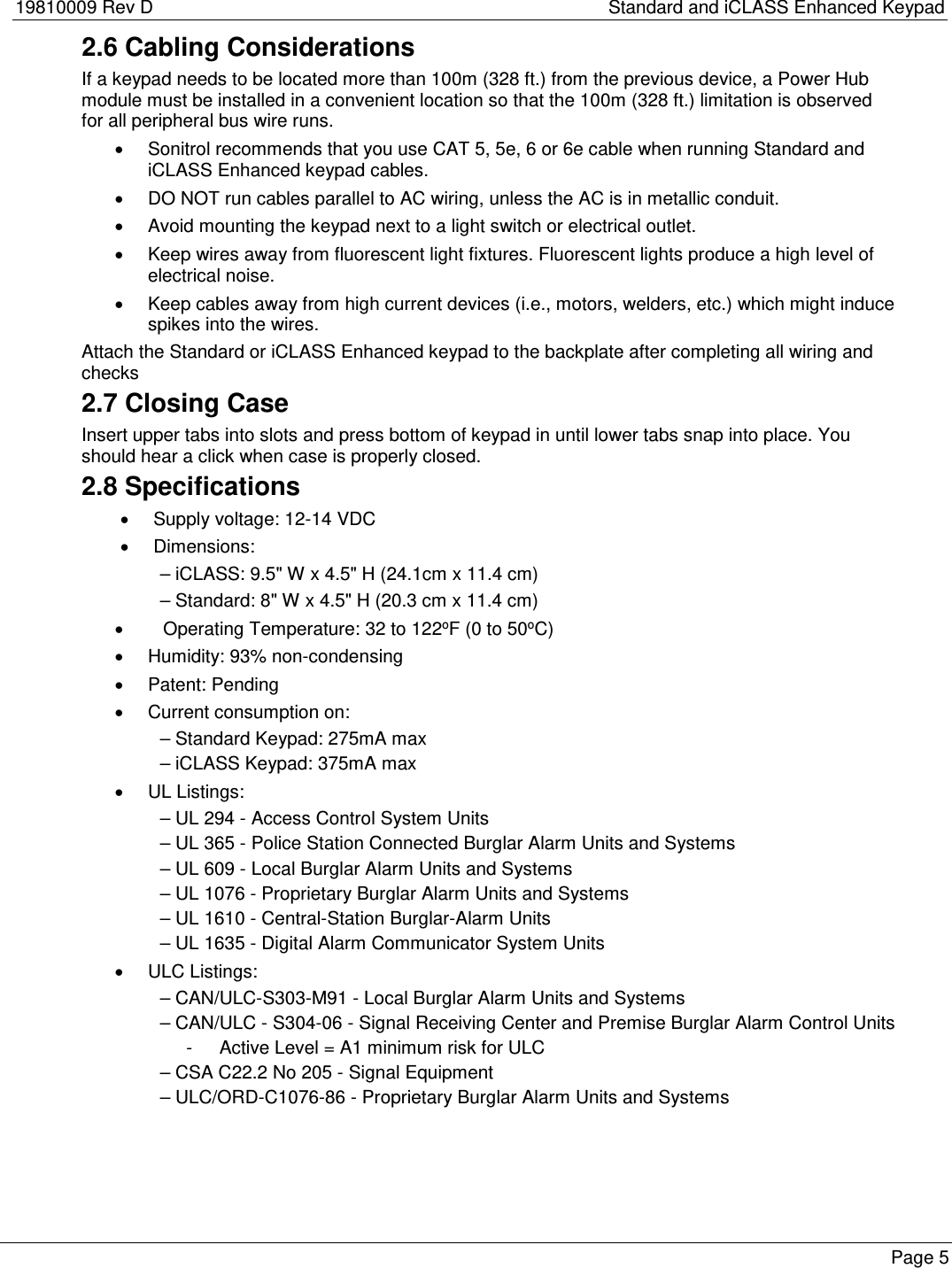Stanley Convergent Security Solutions SONICLASS Sonitrol iClass Keypad ...