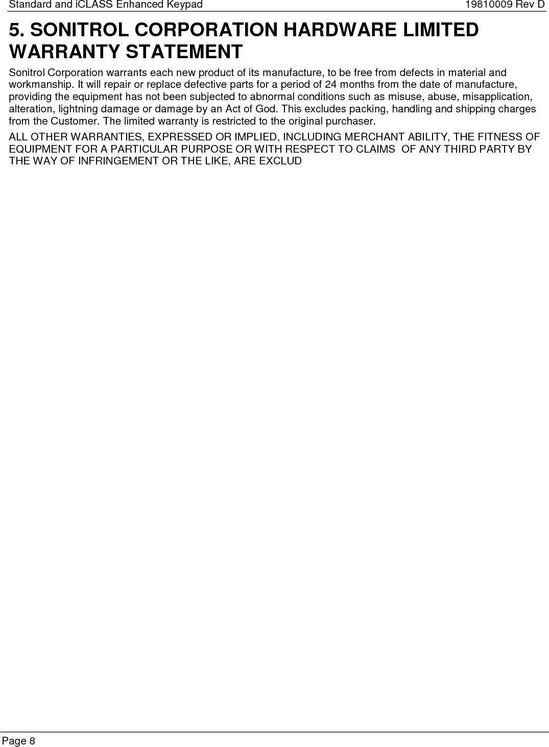 Stanley Convergent Security Solutions SONICLASS Sonitrol iClass Keypad ...