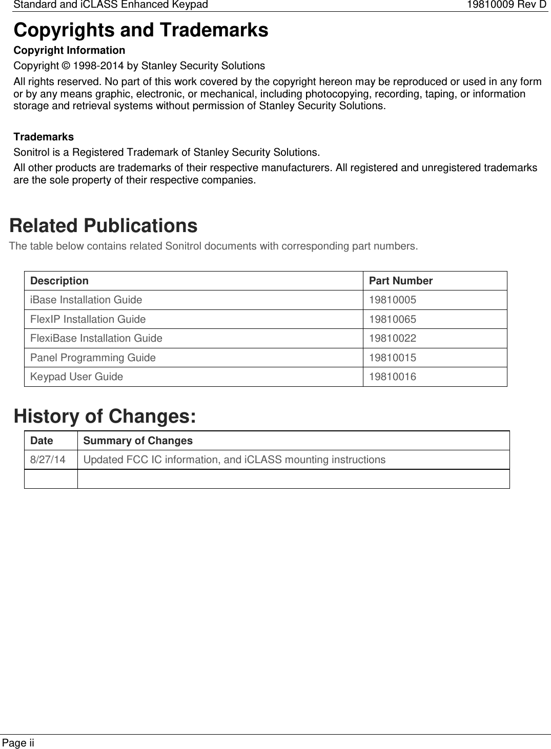 Stanley Convergent Security Solutions SONICLASS Sonitrol iClass Keypad ...