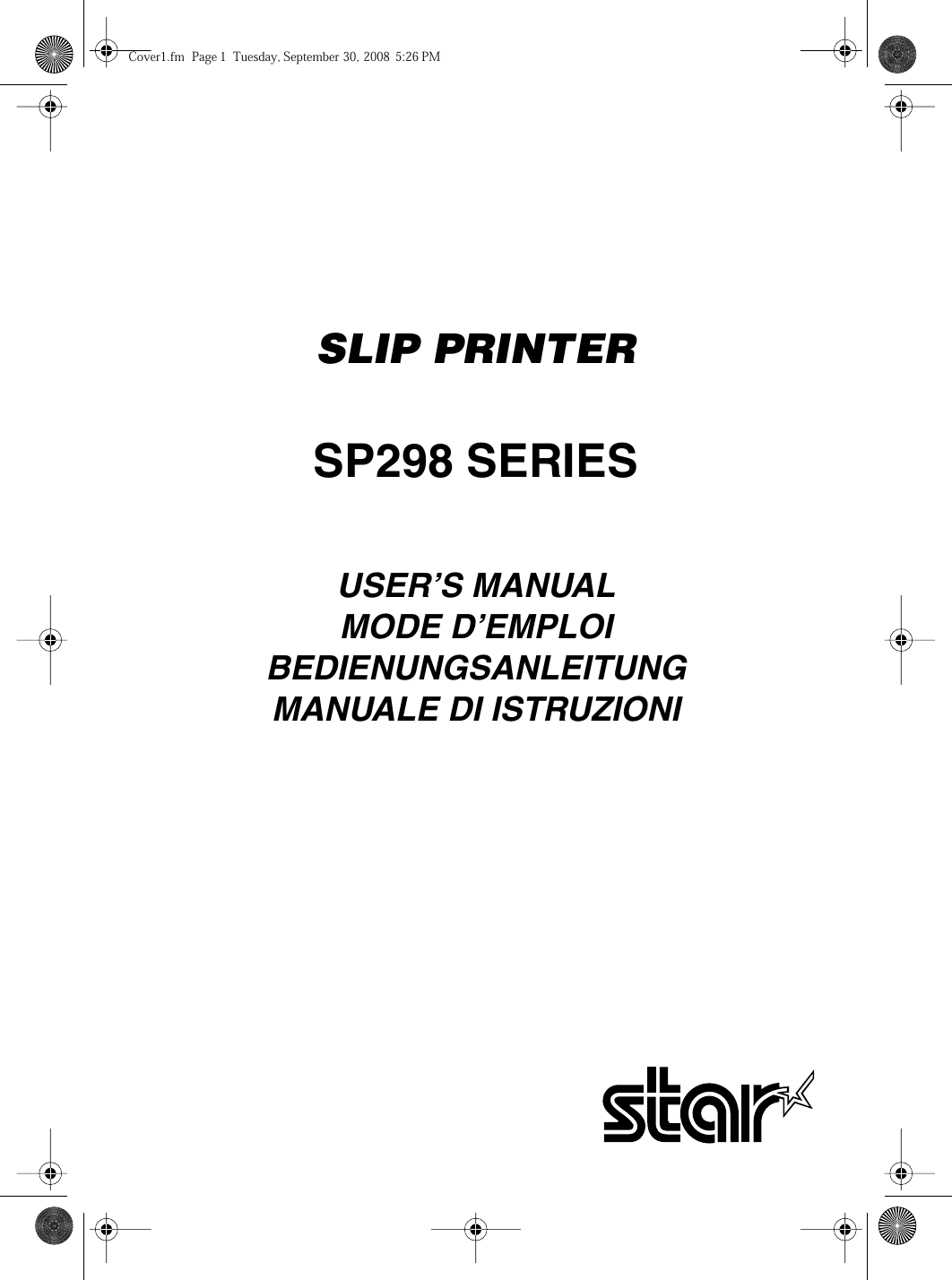 Star Micronics Slip Printer Sp298Md Users Manual SP298 SERIES User's