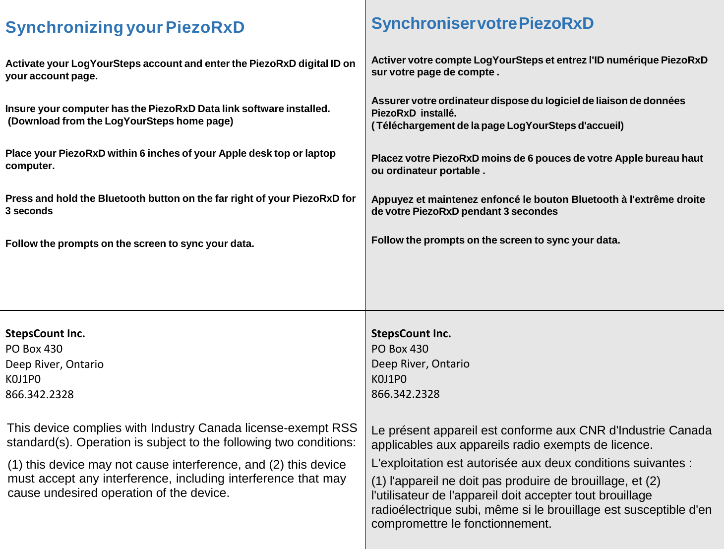 StepsCount PIEZO PiezoRX Health System User Manual
