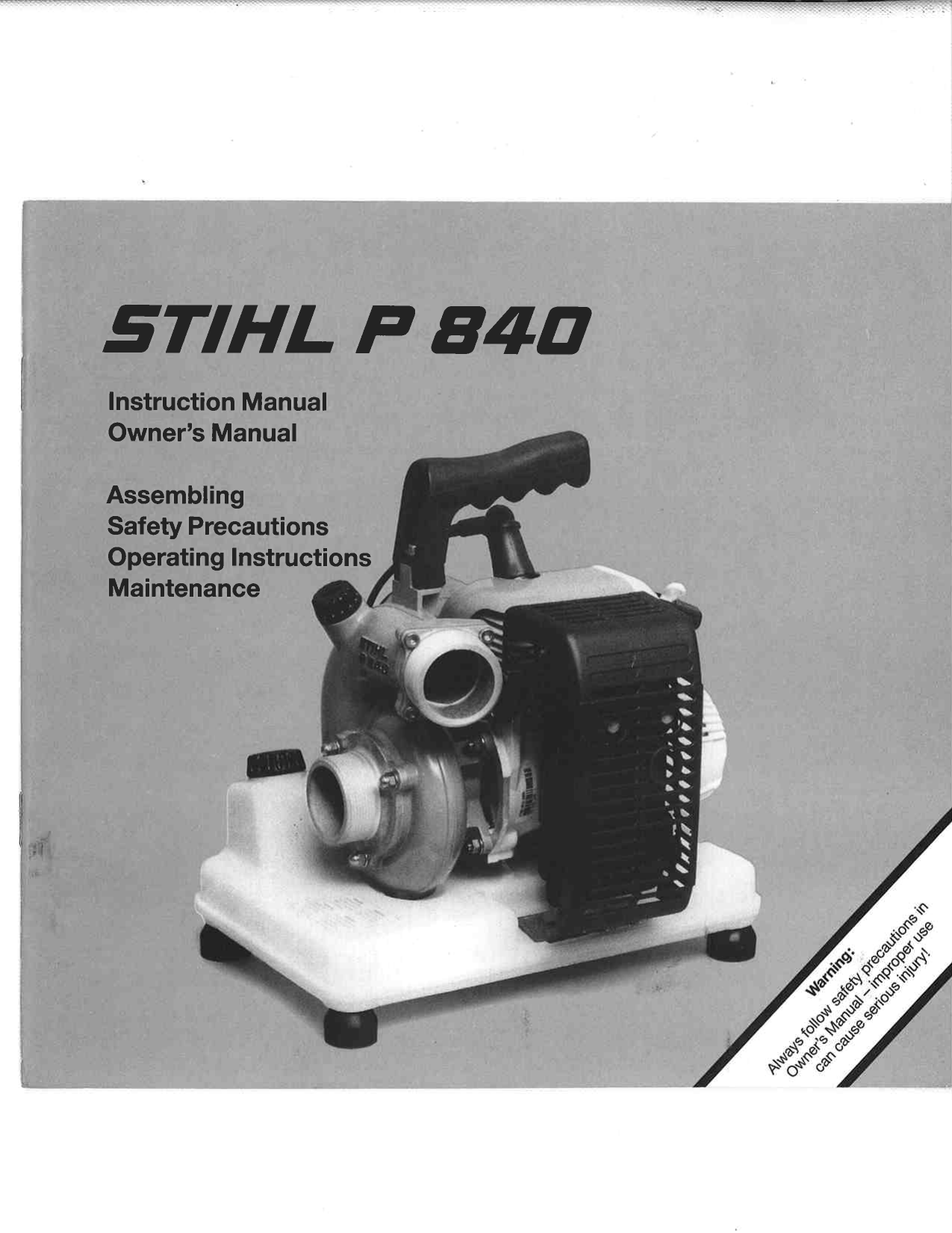 Stihl P840 Manual P 840 Motor Pump Driven