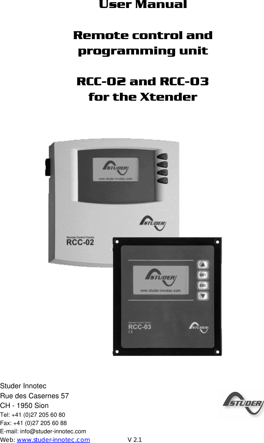 Studer Innotec Rcc 02 Users Manual Manuel V2.1 E