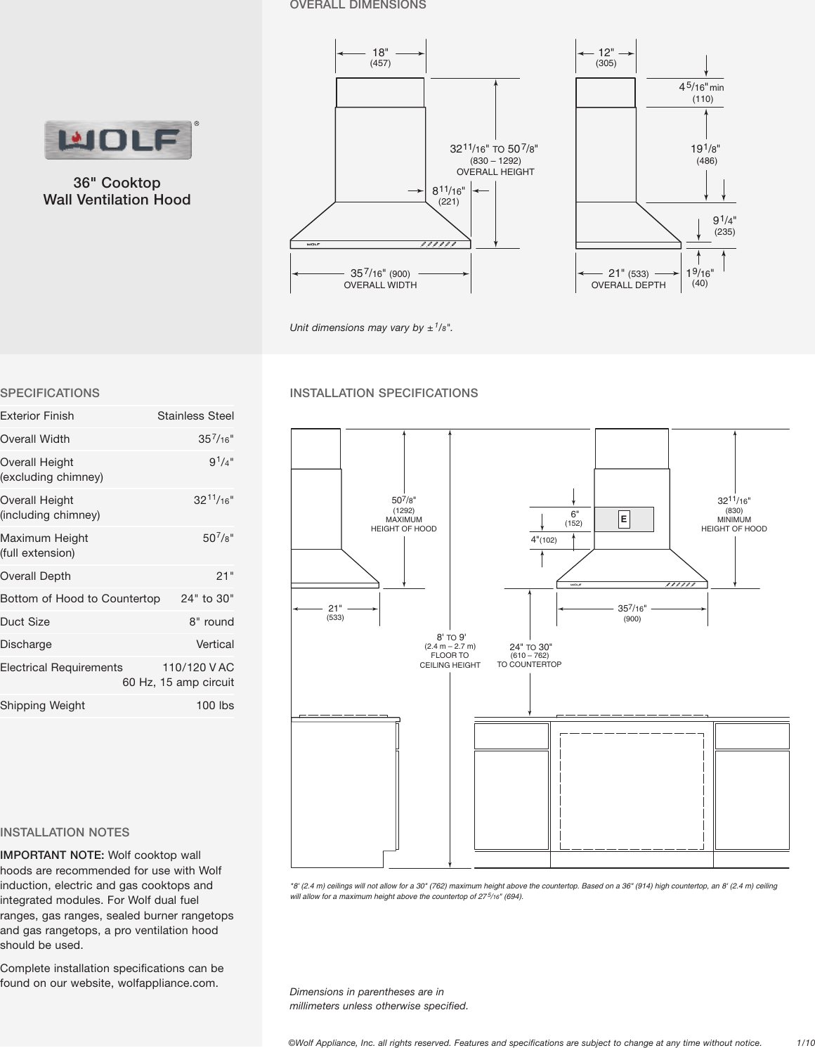 Subzero Wolf 36 Cooktop Wall Hoods Quick Reference Guide QR_2 MWD24 2
