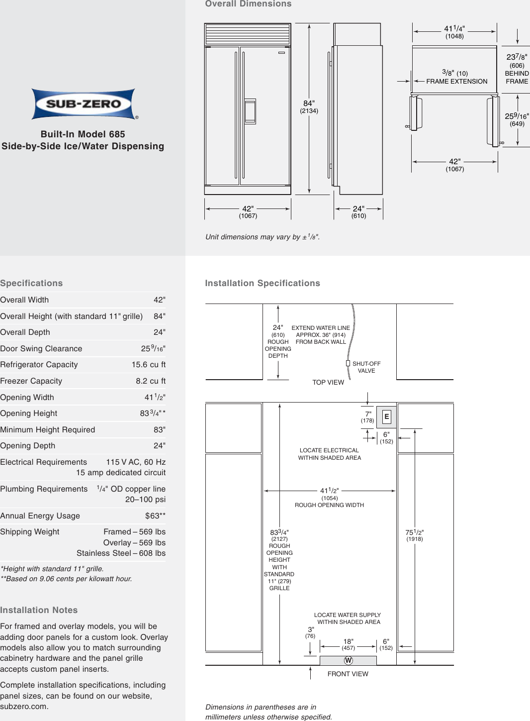 Subzero Wolf 685 Side By Quick Reference Guide QR_2 SZ