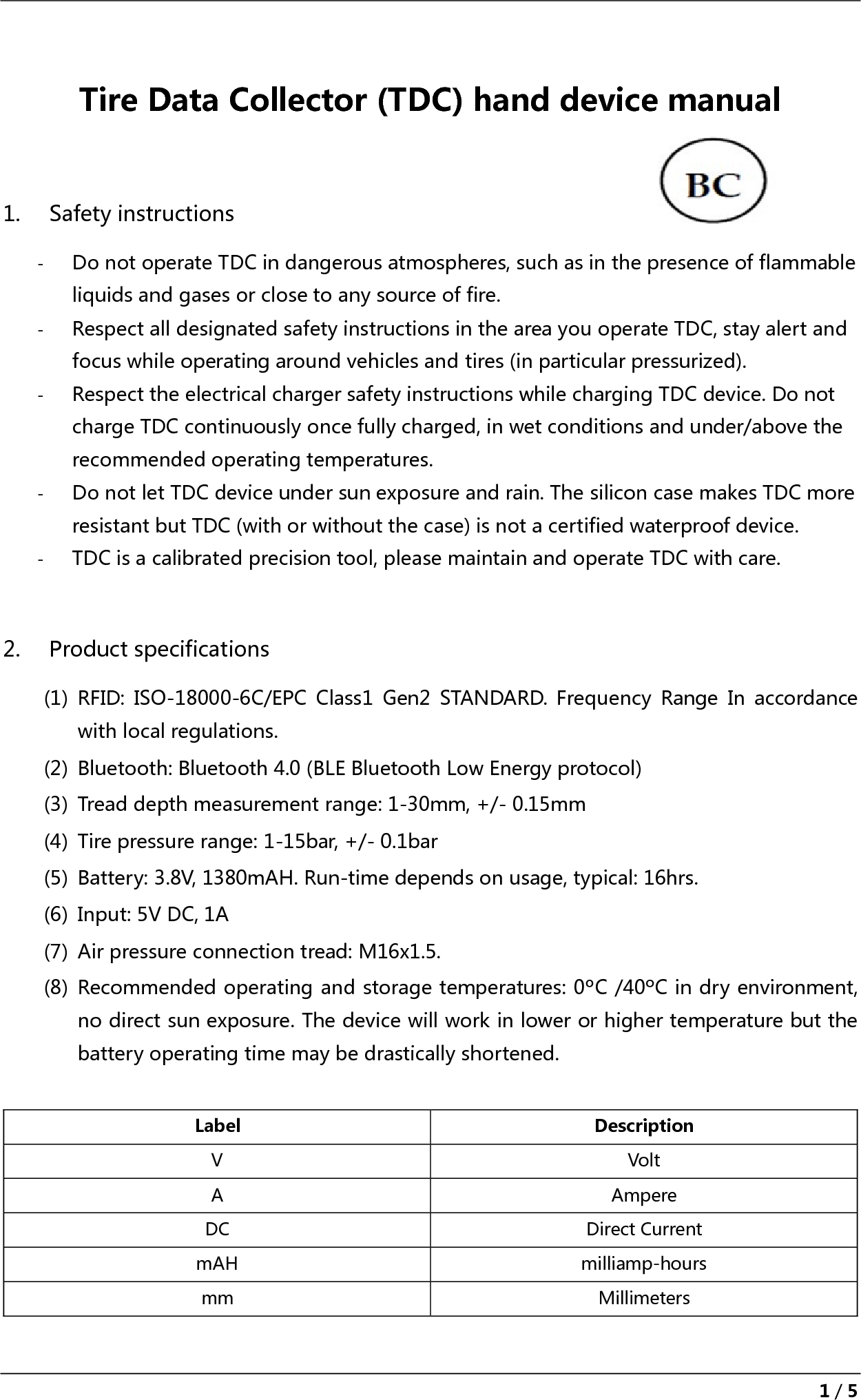 Suisheng Information Technology TDC Tire Data Collector User Manual