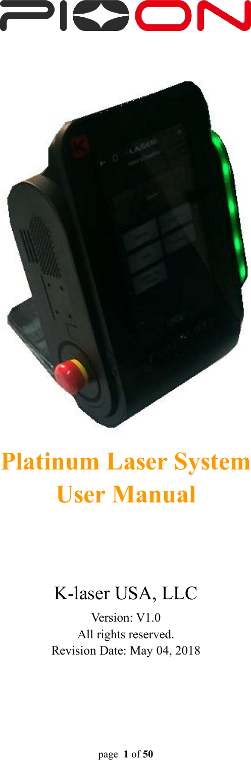Summus Medical Laser KP Platinmum Laser System User Manual