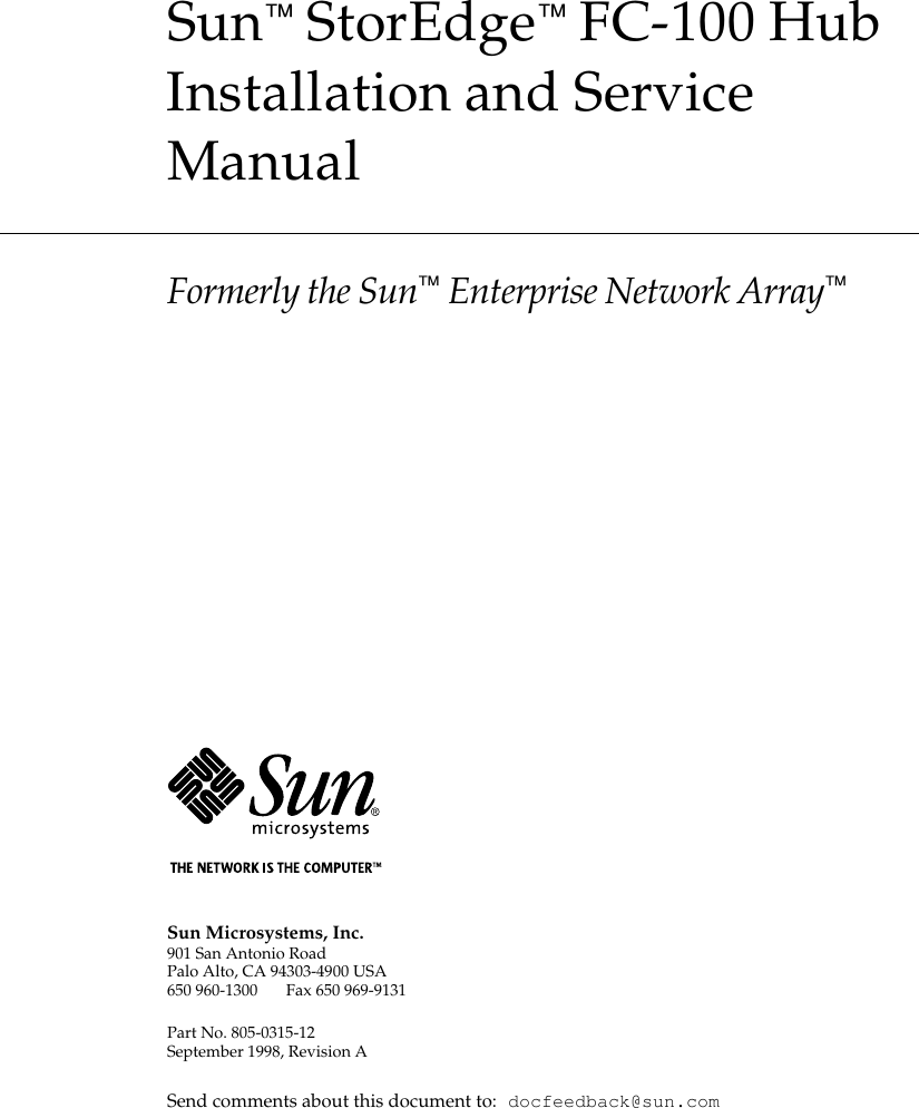 Sun Microsystems Storedge Fc 100 Users Manual