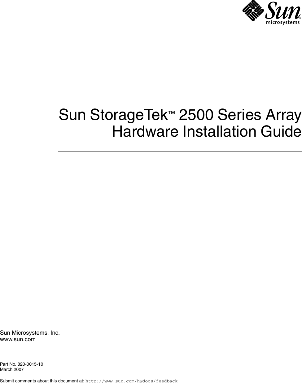 Sun Microsystems 2500 Users Manual StorageTek Series Array Hardware Installation Guide