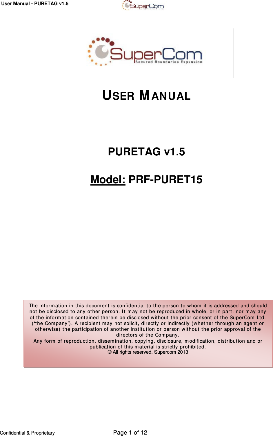 SuperCom PRF-PURET15 PureTag v1.5 EM Wrist Tag and Asset Tag User Manual Intelligent Converter ...