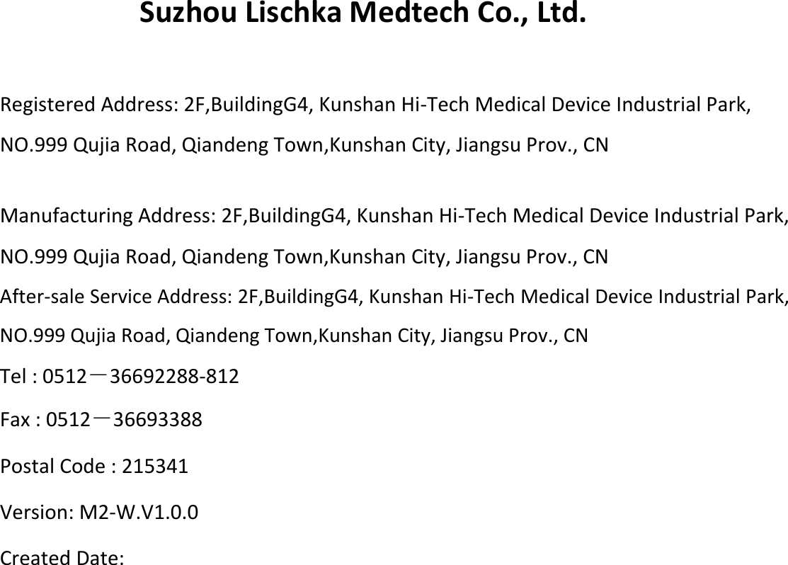 Suzhou Lischka Medtech M2-W Bladder Scanner User Manual