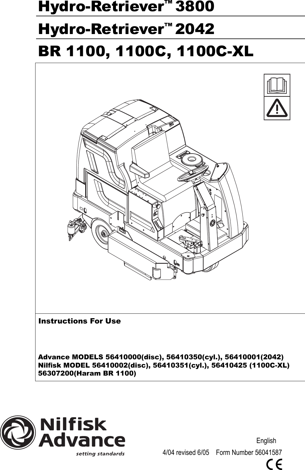 Advance hydro retriever 3800 riding floor scrubber operator manual