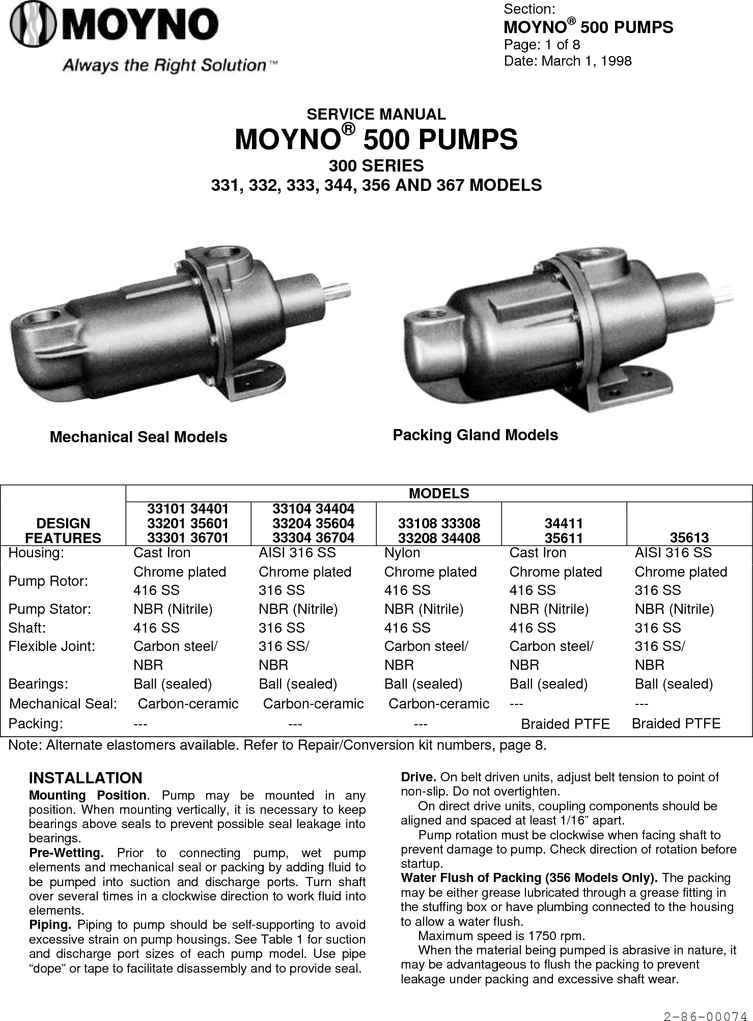 Sweepscrub American Lincoln Moyno 500 Pump Service Manual Moyno ...