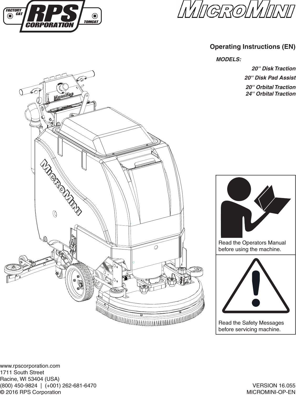 Factory cat micromini 17 20 walk behind scrubber operators manual