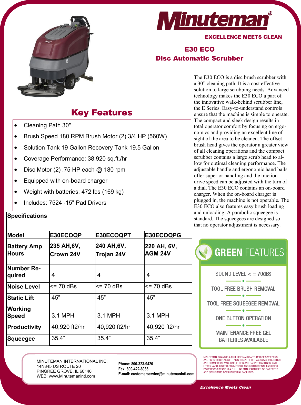 Minuteman e30 eco walk behind floor scrubber brochure and specifications