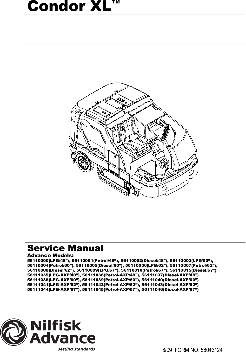 56043124 Nilfisk advance condor xl rider floor scrubber service manual