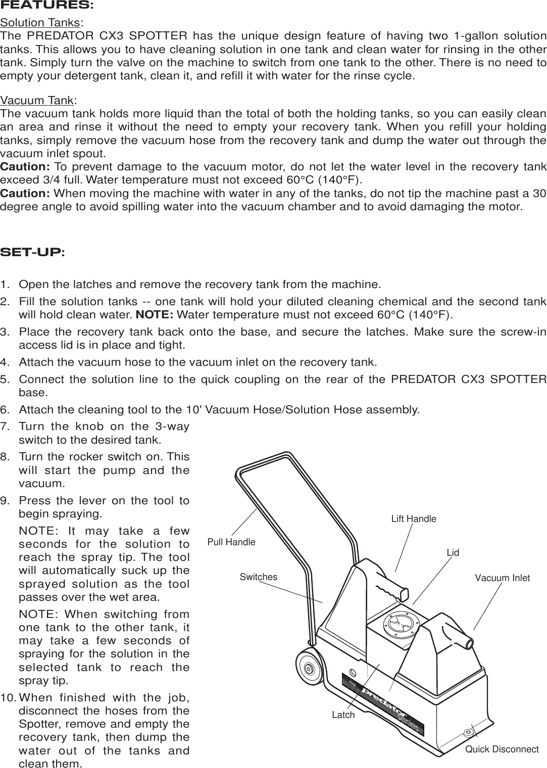 Nss predator cx3 spotter carpet extractor parts and operator manual