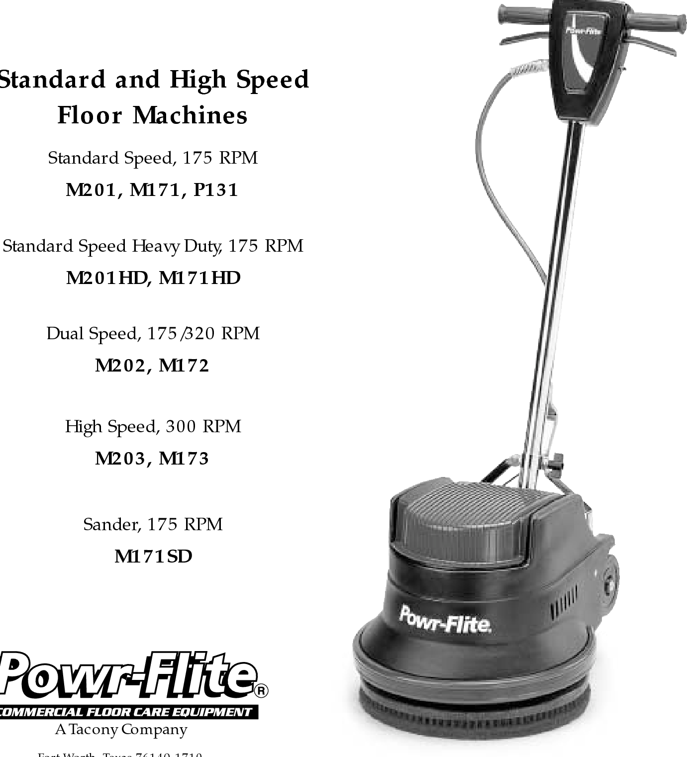 Sweepscrub Powr Flite M201 171 Floor Machine Operators Manual User
