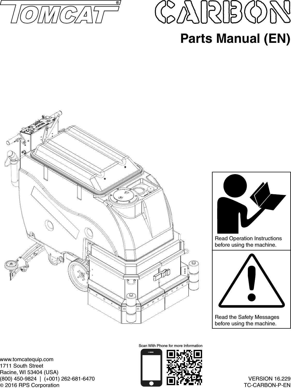 TC CARBON P EN Tomcat walk behind floor scrubber parts manual