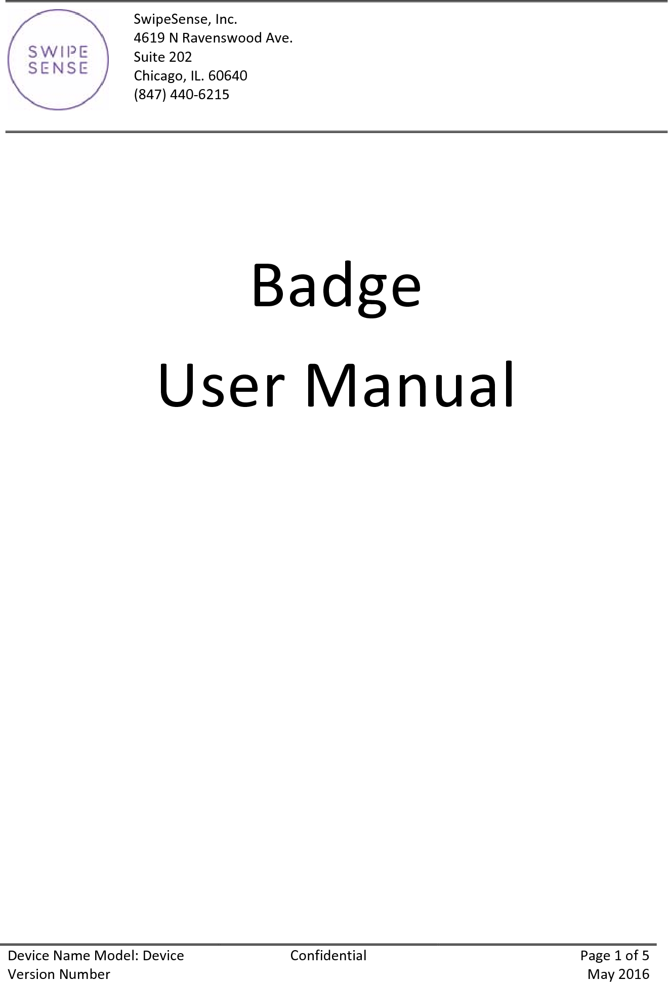 SwipeSense BAD120 SwipeSense Badge -BAD120 User Manual