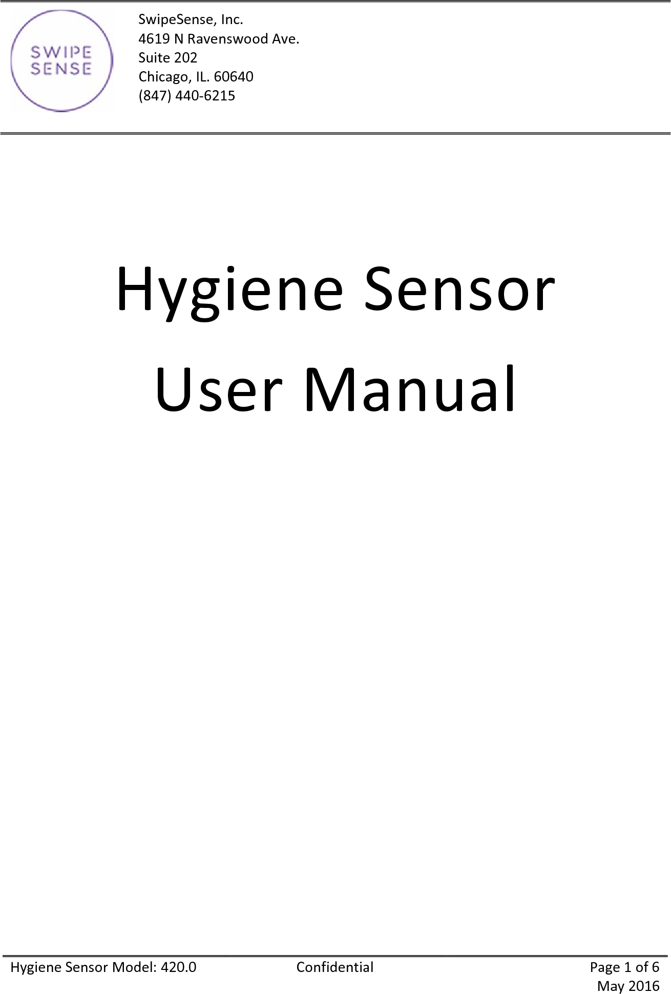 SwipeSense SEN420 Hygiene Sensor User Manual
