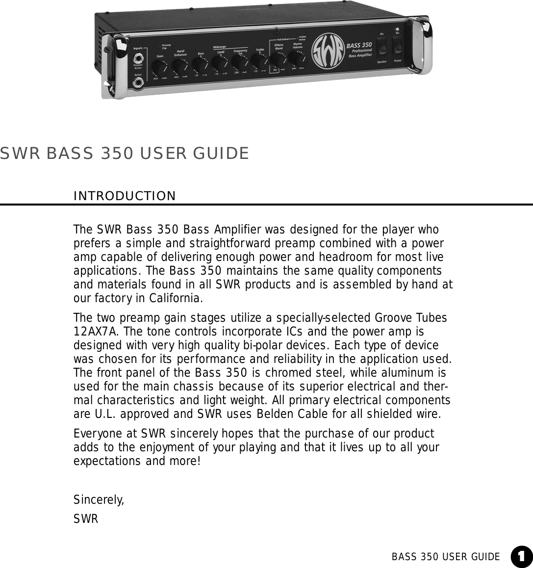 Swr Sound Bass 350 Users Manual (chrome) Om