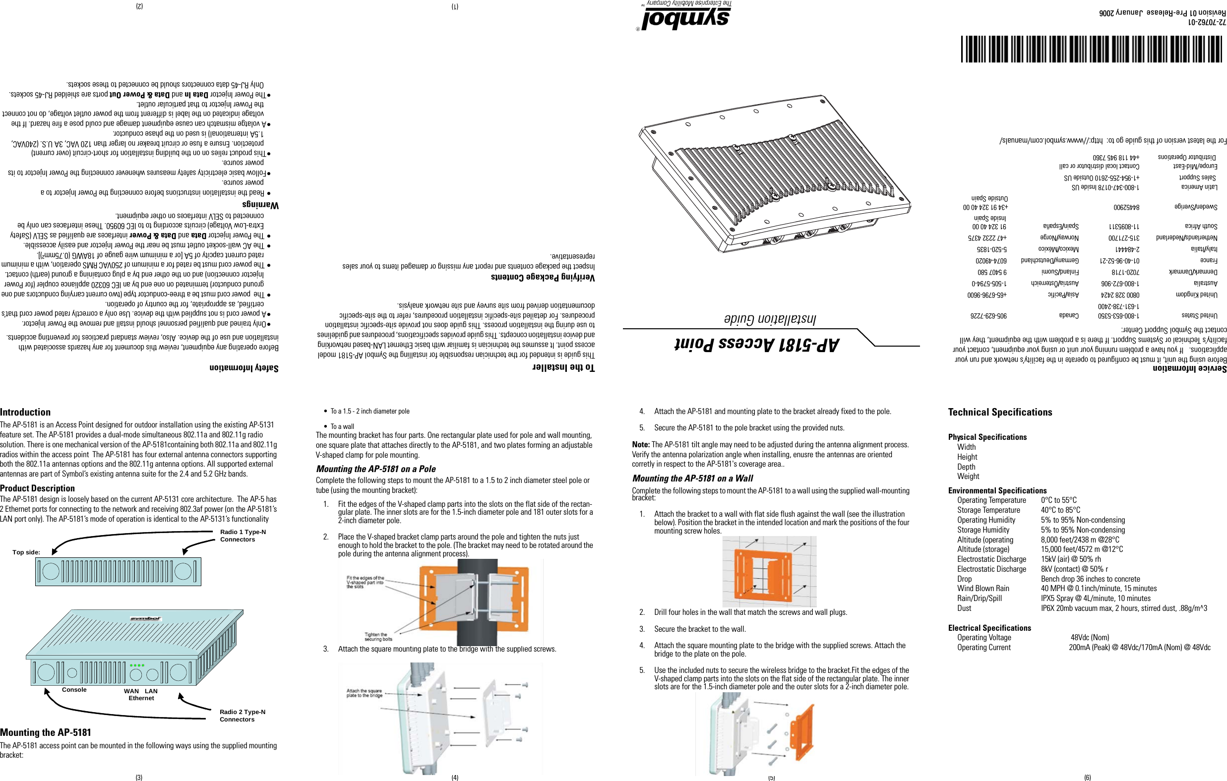 Symbol Technologies AP5181D Symbol Access Point User Manual 72 70762 01