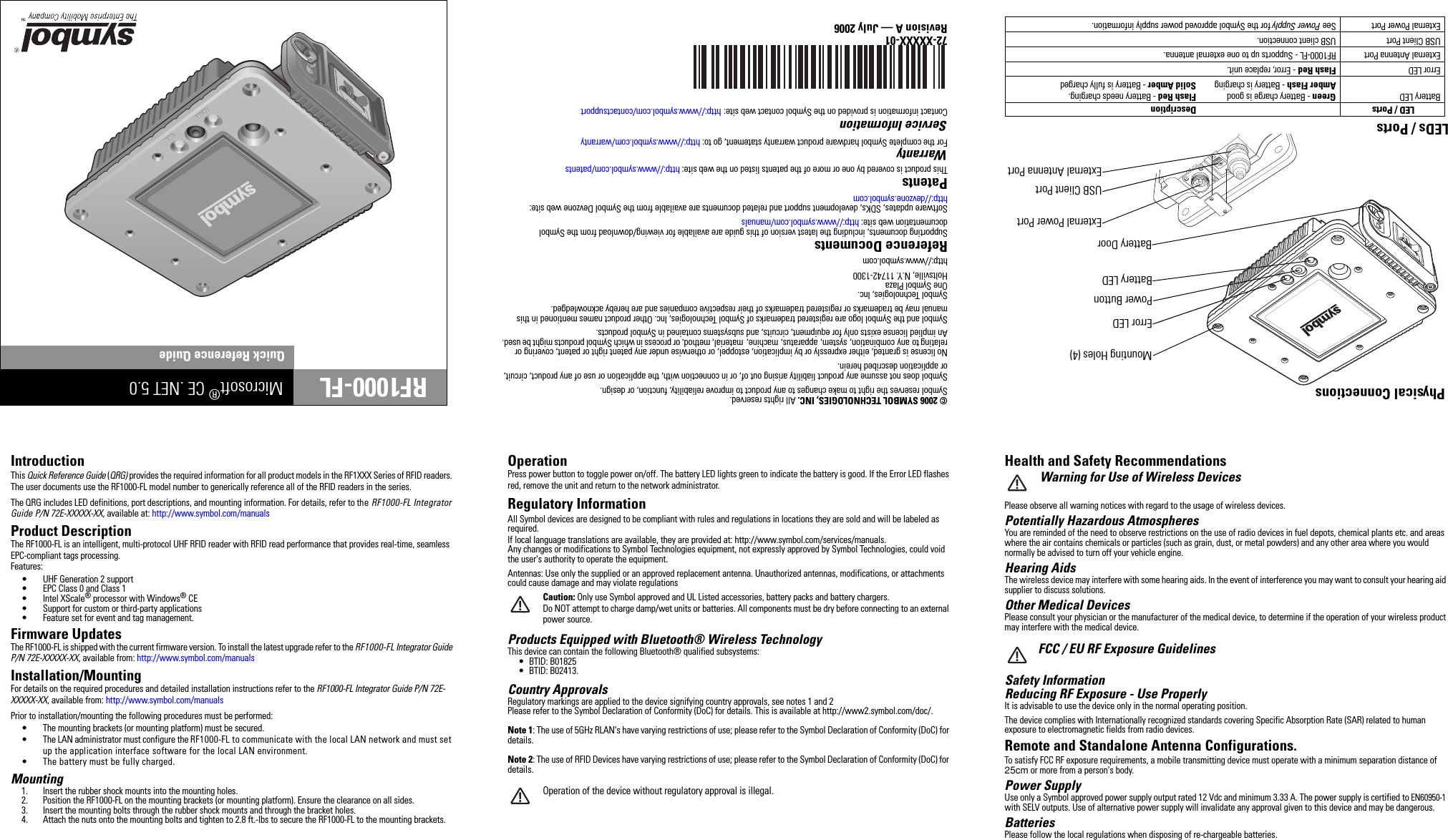 Symbol Technologies RF1224 multi-protocol UHF RFID reader User Manual ...