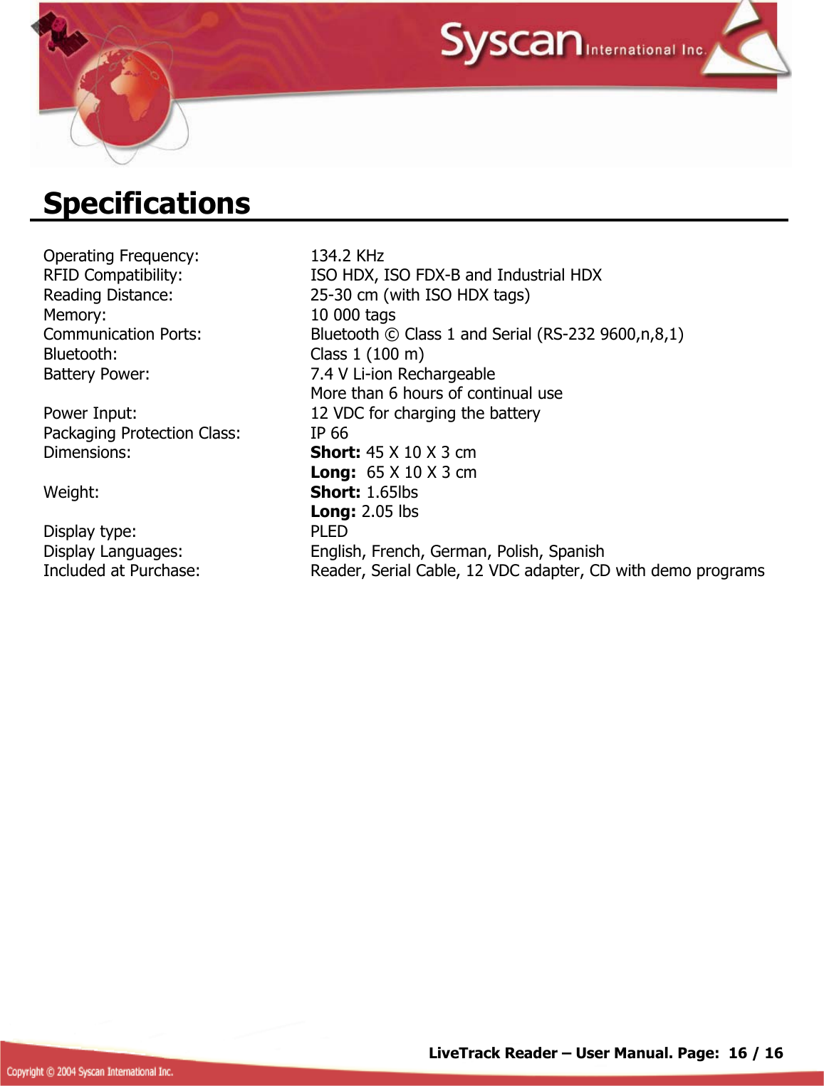 Syscan LIVETRACK RFID Reader User Manual