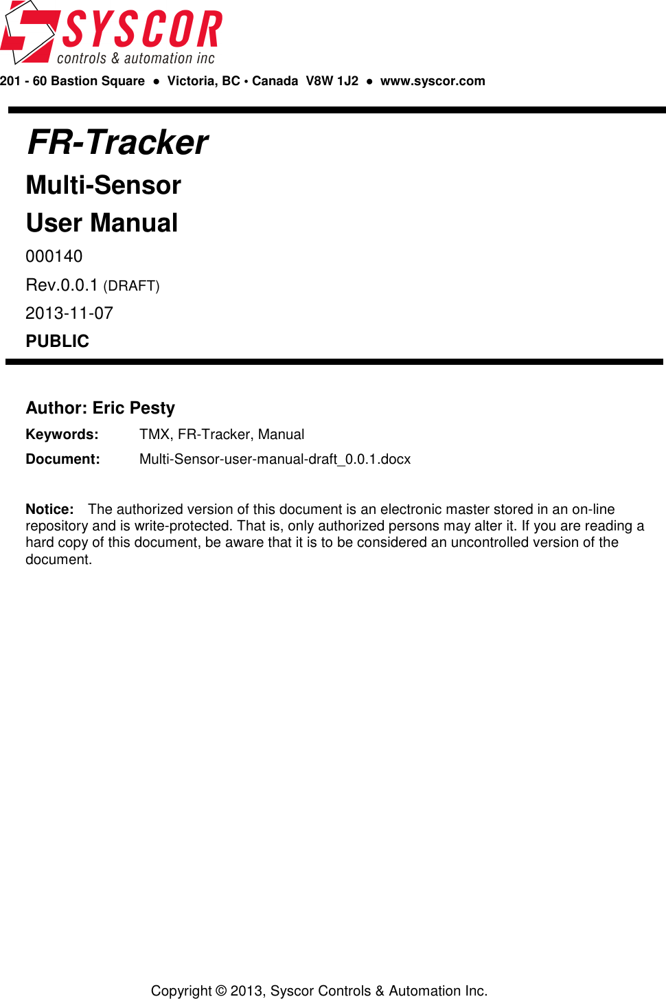 Syscor Controls and Automation 000140 FR-TRACKER TM, FLOATING ROOF SENSOR SYSTEM Discussion and FAQ