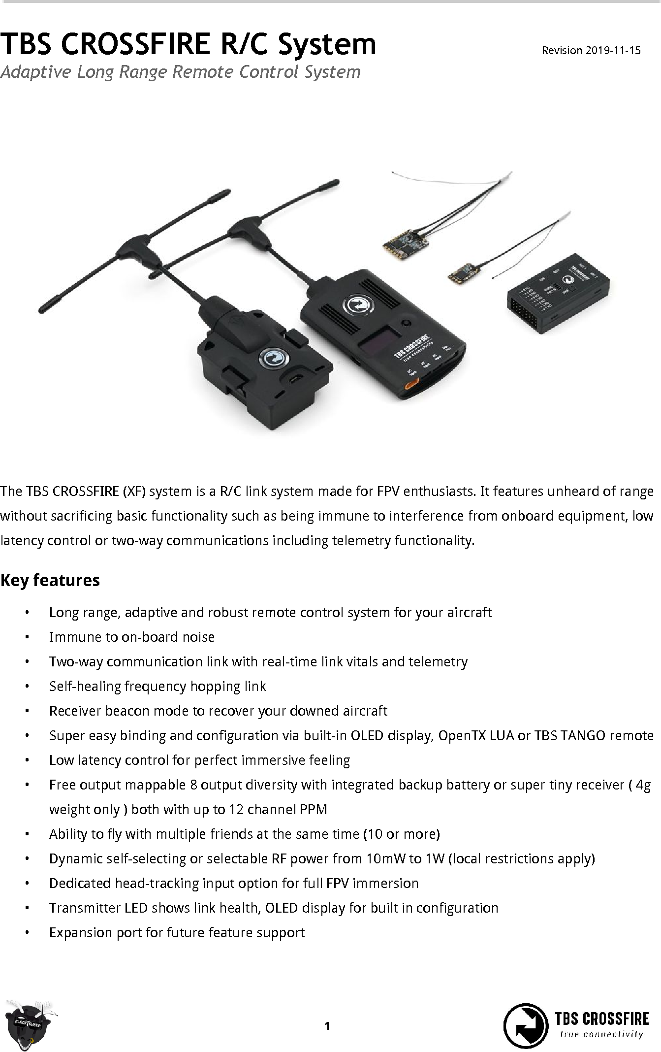 TBS Avionics RXMICRO 915 MHz Receiver Module (Transceiver) User Manual