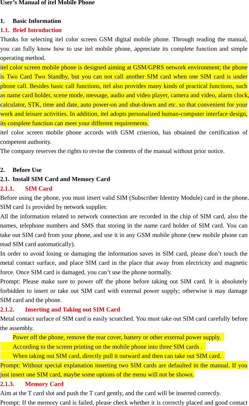 TECNO MOBILE T347 Mobile Phone User Manual
