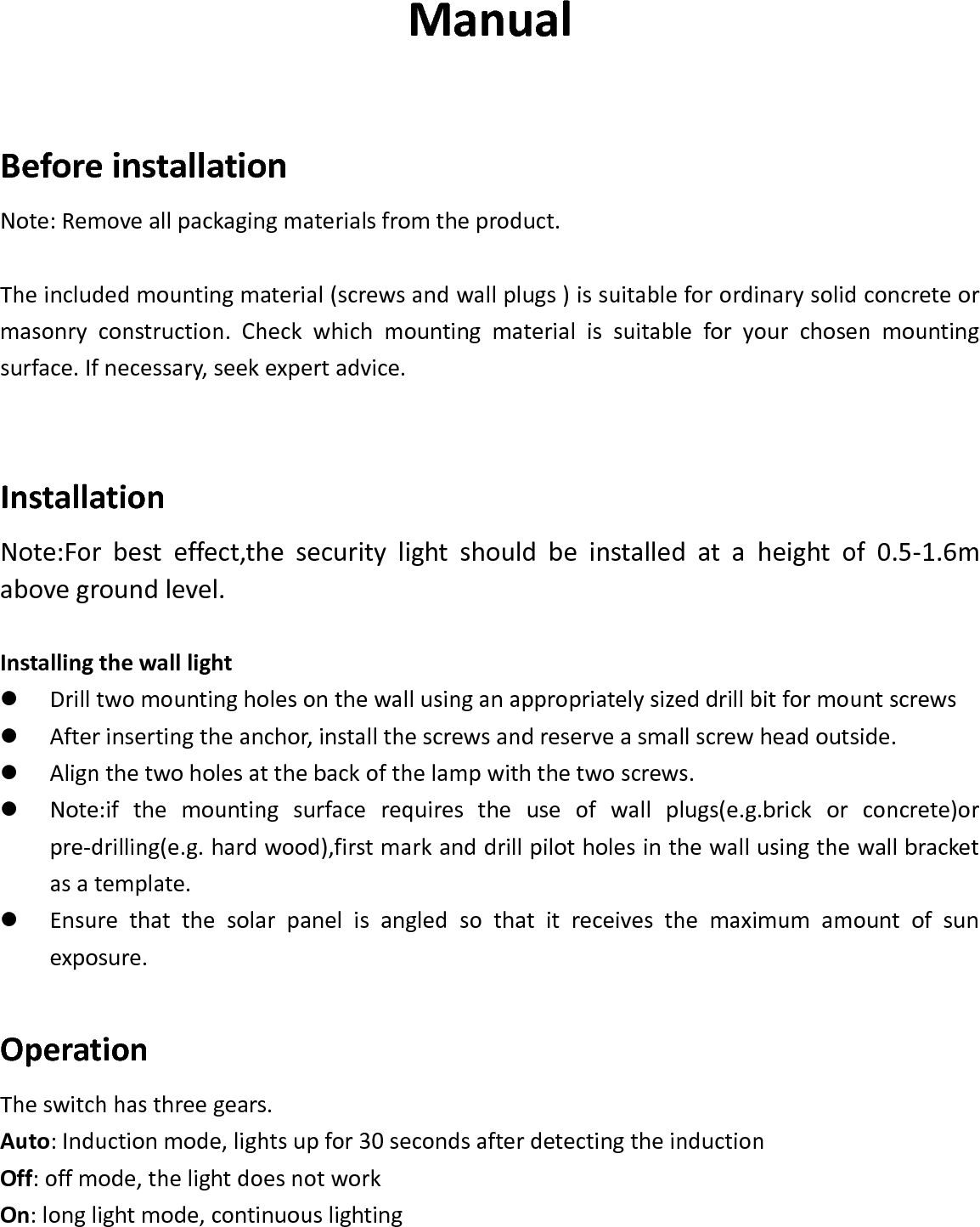 TEST RITE ELI0980G-1 Intelligent 3-Pk Solar Wall Lights User Manual
