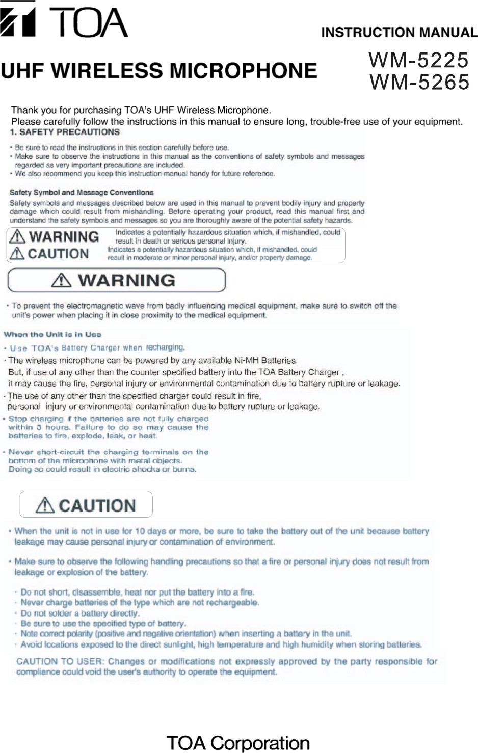 TOA WM-5265 Wireless Microphone User Manual Exhibit E User Manual rev