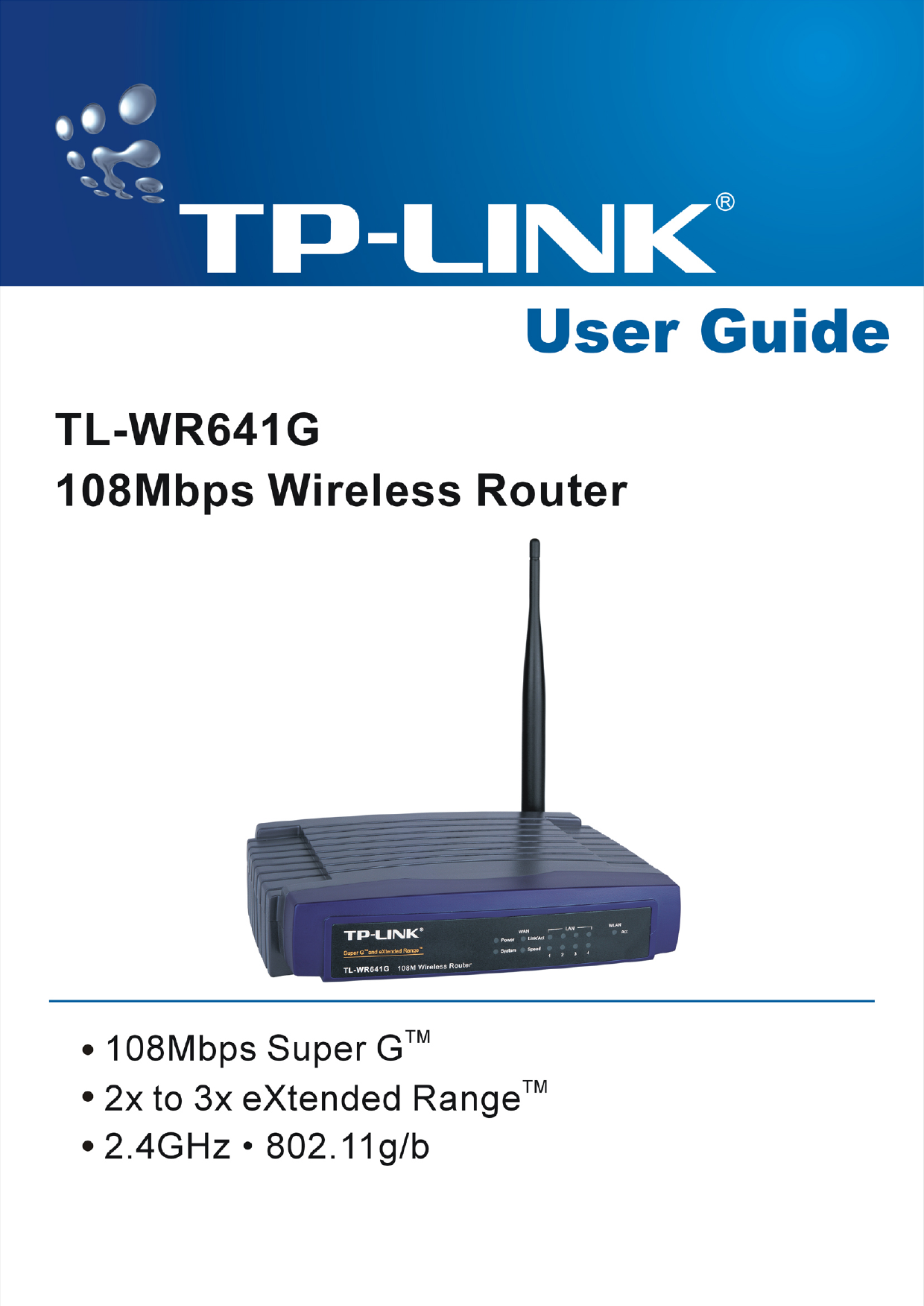 TP Link Technologies WR64XG Wireless Router User Manual Part 1