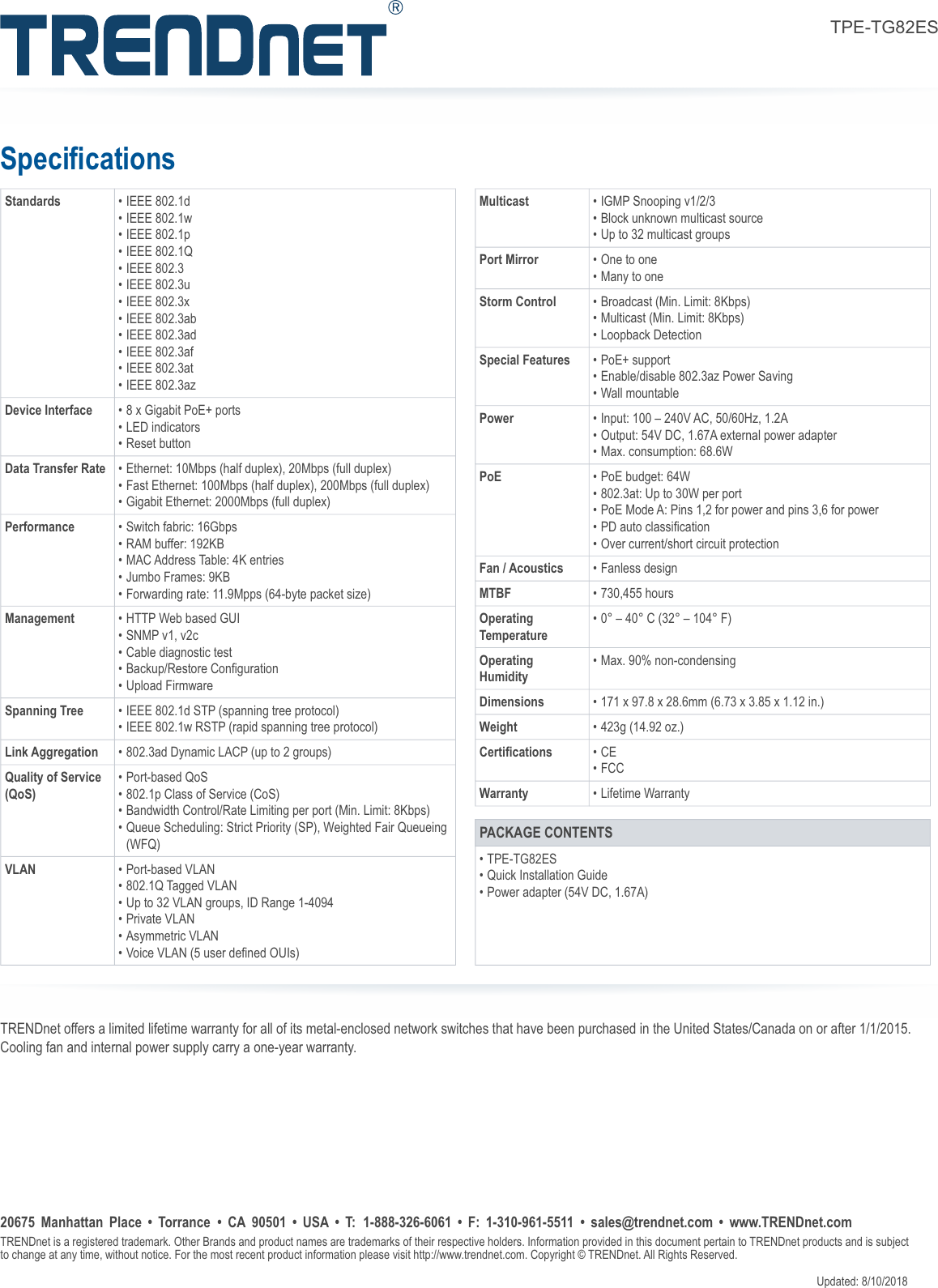 TRENDnet EN Datasheets TPE TG82ES (v1.0R)