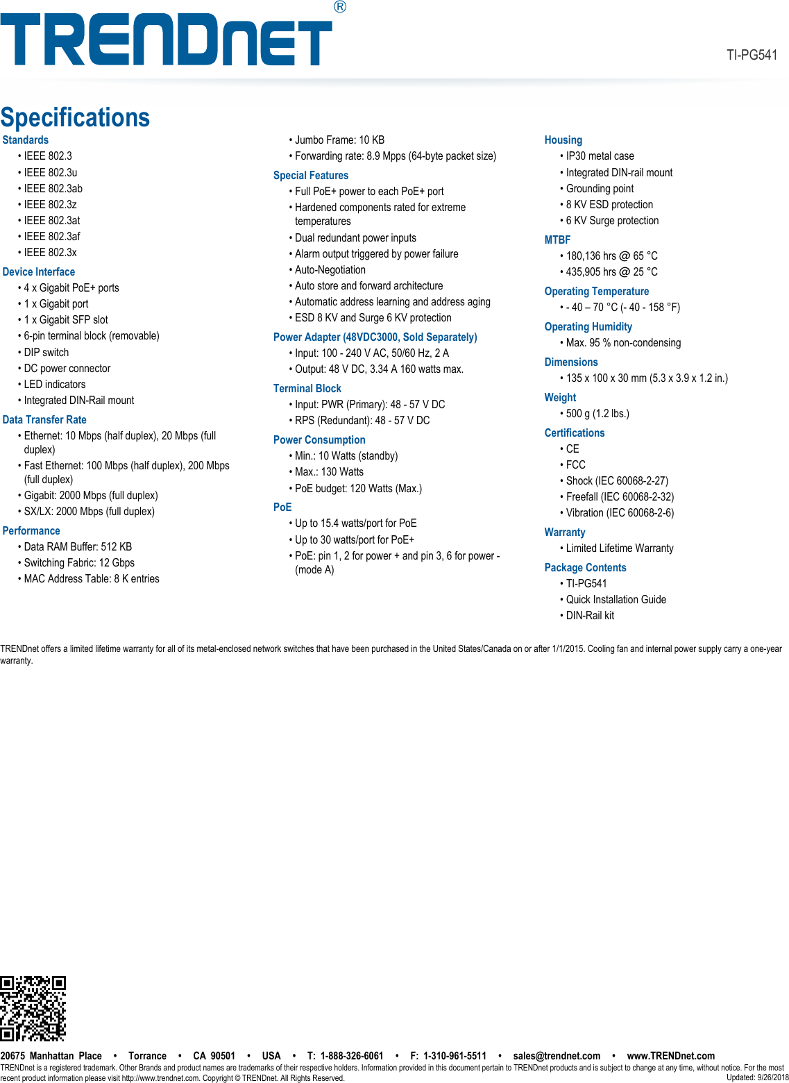 TRENDnet | Products EN Spec TI PG541(v1.1R)