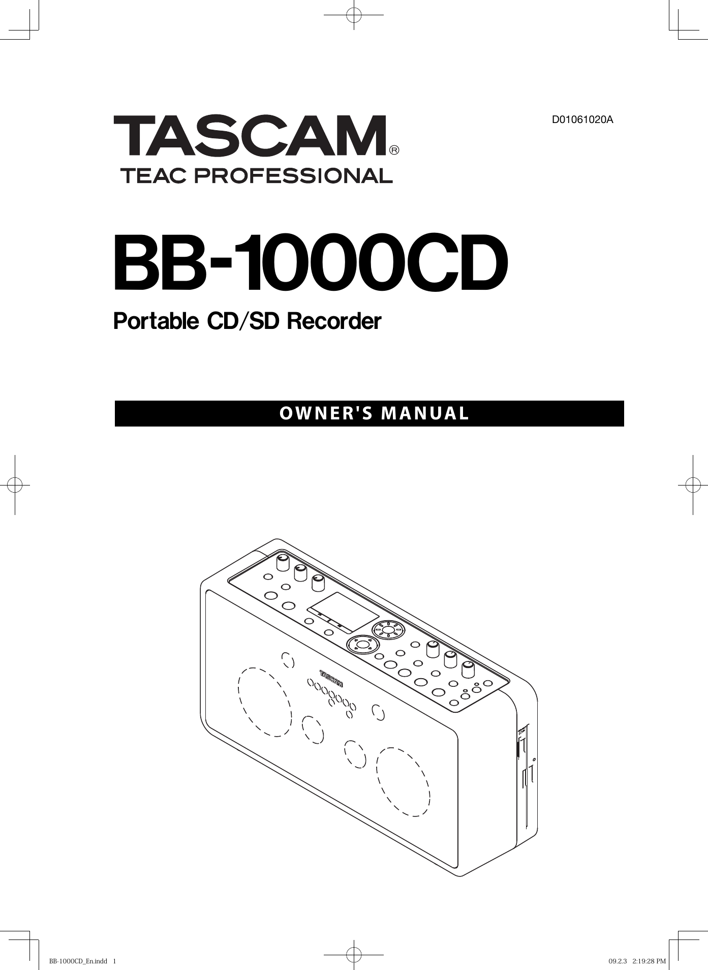 Tascam Bb 1000Cd Users Manual Owner's